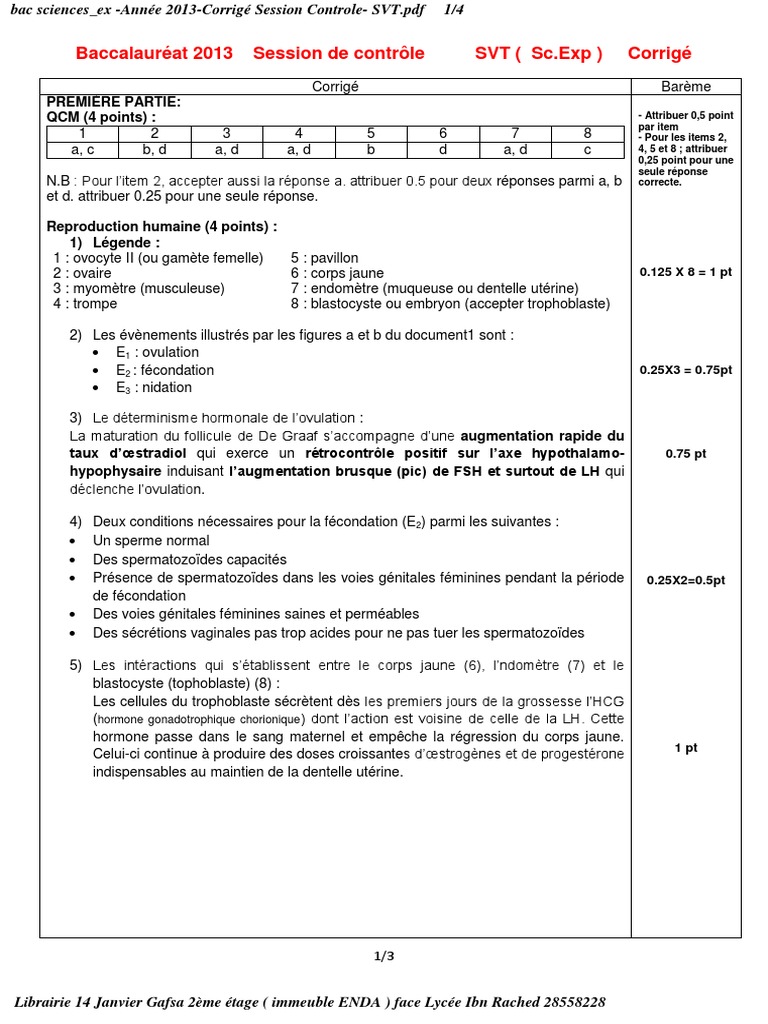 Corrigé SVT Bac 2013 - Session Contrôle | PDF | la reproduction ...