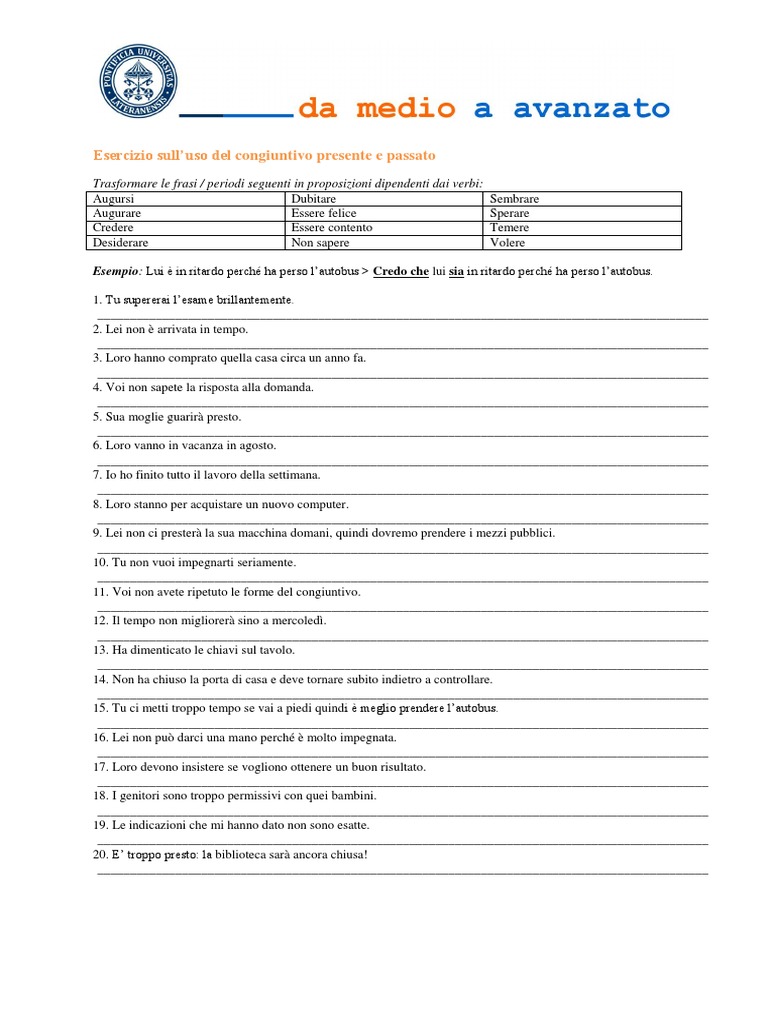 Esercizio Congiuntivo - PRESENTE | PDF