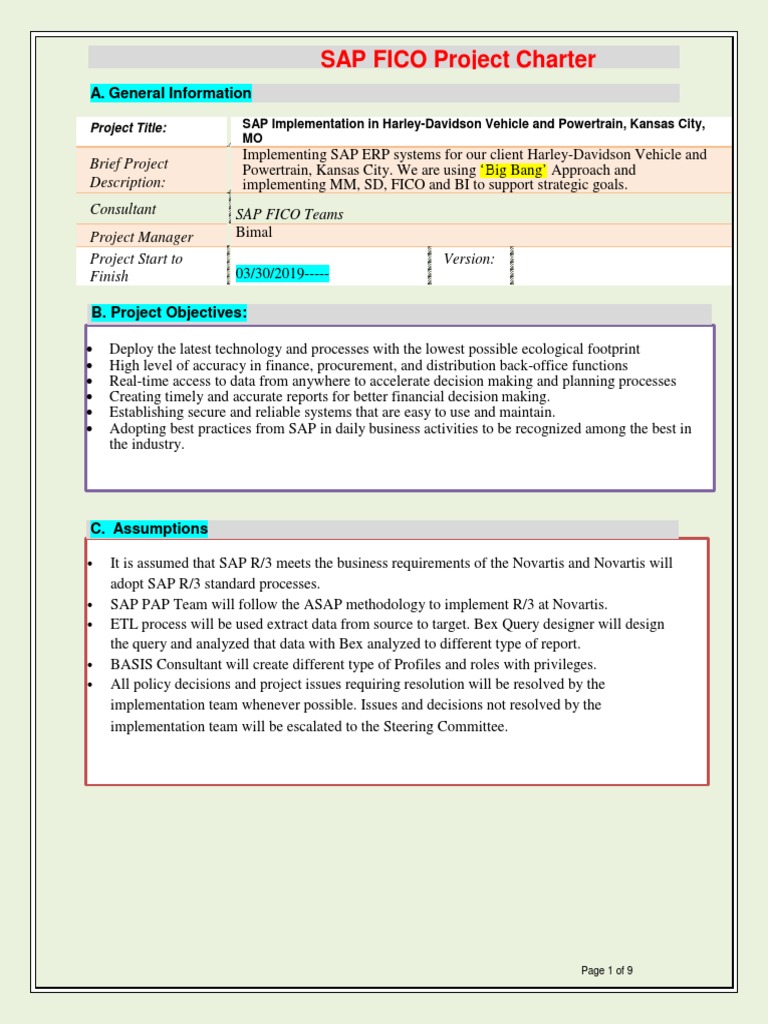 Project Charter - FICO | PDF | Invoice | Debits And Credits