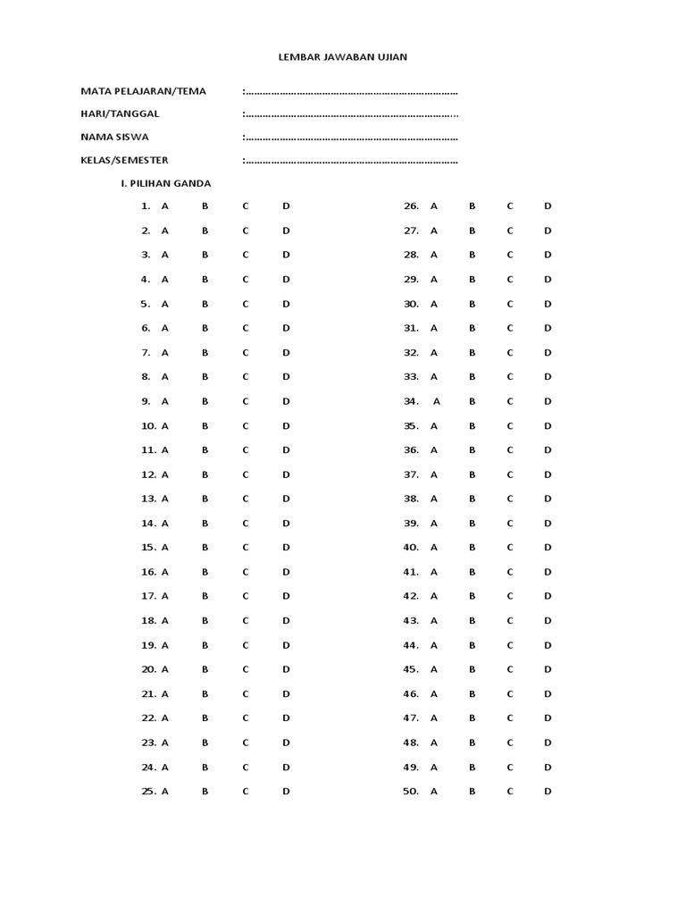 Lembar Jawaban Ujian SD | PDF Lembar Jawaban Ujian SD | PDF