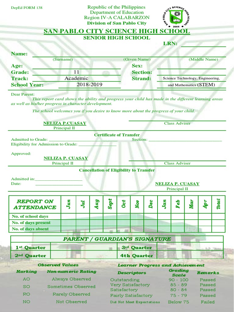 G11 STEM-Senior High - SciHigh Form 138 | PDF | Value (Ethics) | Learning