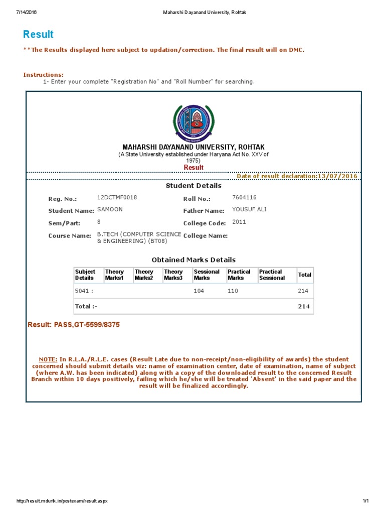 8th Sem Result | PDF