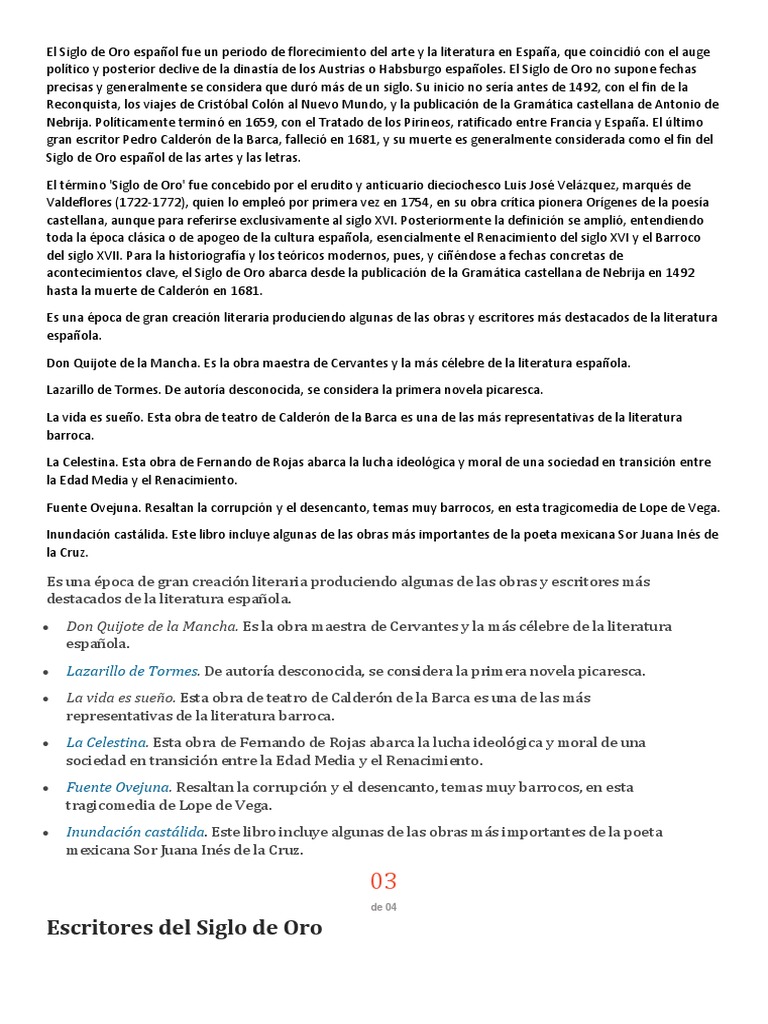El Siglo de Oro Español Fue Un Periodo de Florecimiento Del Arte y La ...