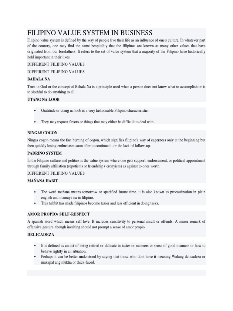 Filipino Value System | PDF | Value (Ethics) | Family