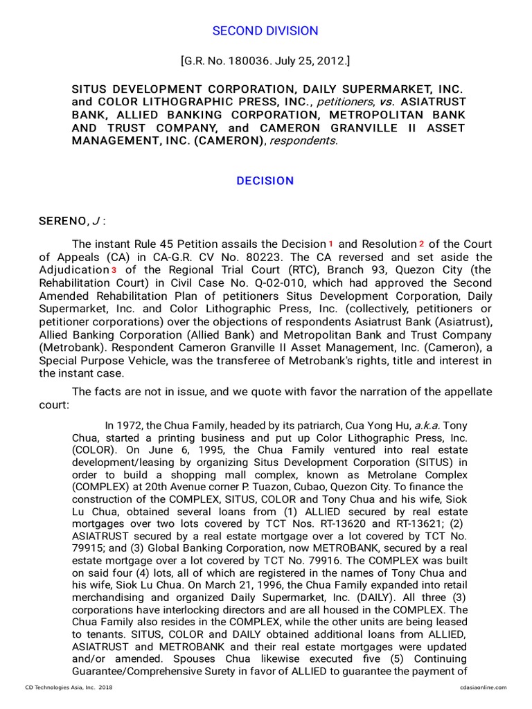 Situs Development Corp. vs. Asiatrust Bank | PDF | Foreclosure ...