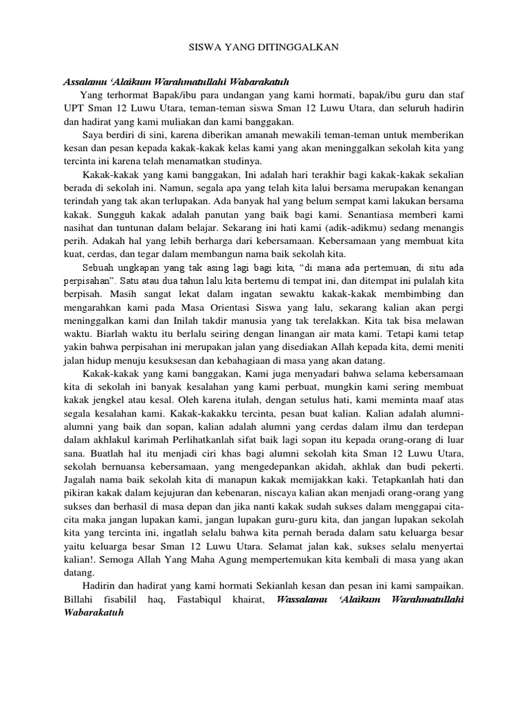 Kesan dan Pesan Perpisahan Siswa | PDF