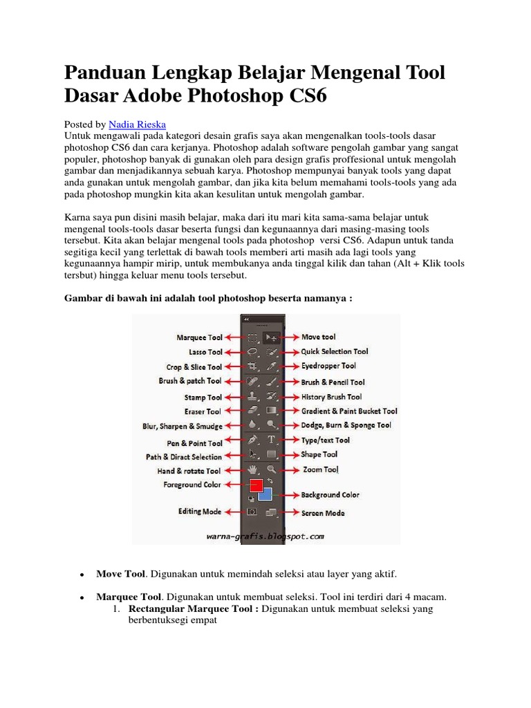 Panduan Lengkap Belajar Mengenal Tool Dasar Adobe Photoshop CS6 | PDF
