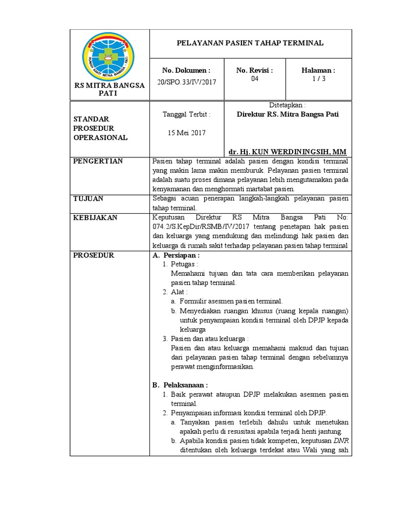 Spo Pelayanan Pasien Tahap Terminal | PDF
