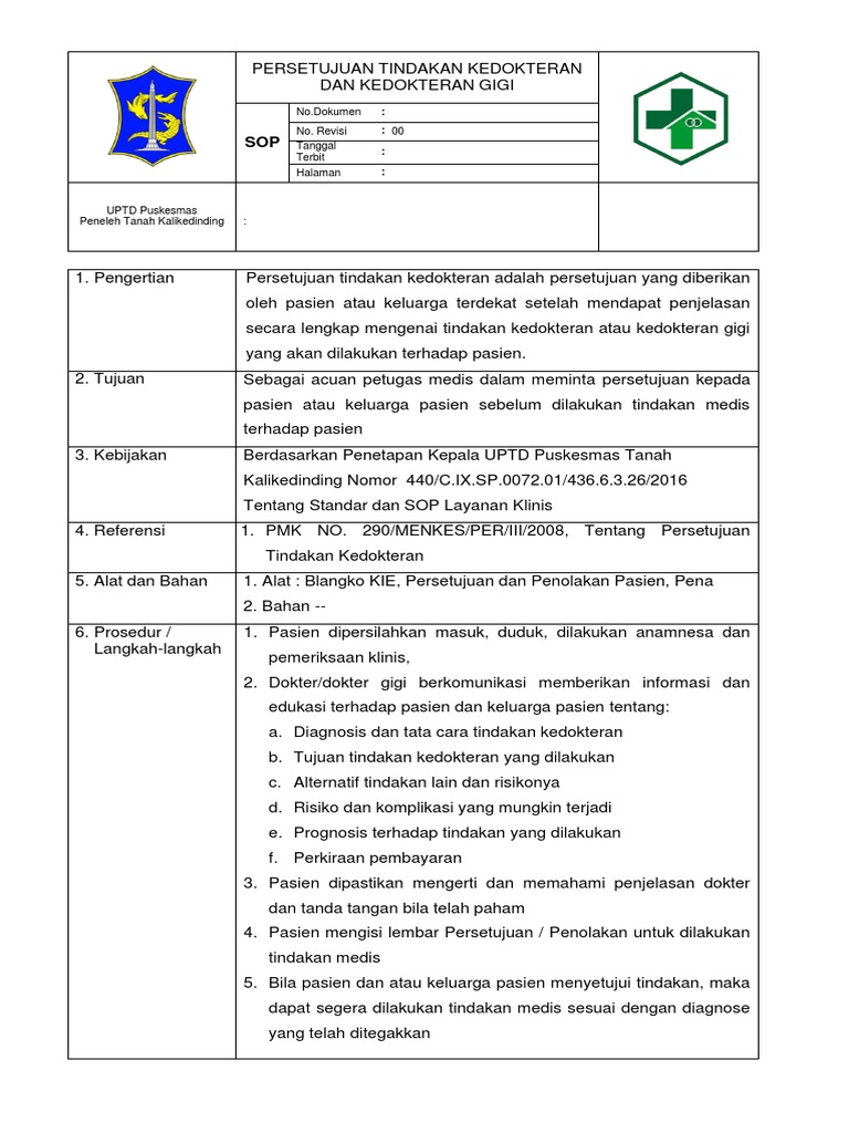 Sop Persetujuan Tindakan Medis | PDF