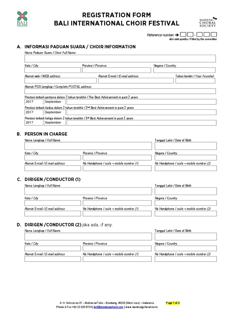 Registration Form Bali International Choir Festival: A. Informasi ...