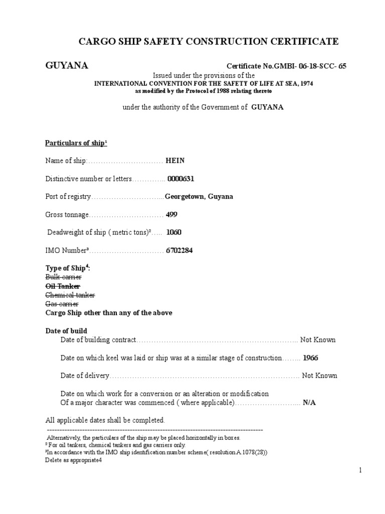 Cargo Ship Safety Construction Certificate | PDF | Tonnage | Water ...