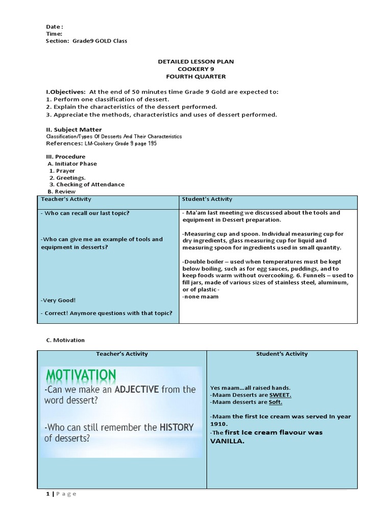 Cot4 Detailed Lesson Plan | PDF | Pudding | Desserts