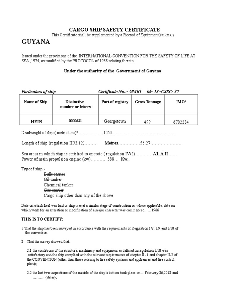 Cargo Ship Safety Cert | PDF | Navigation | Shipping
