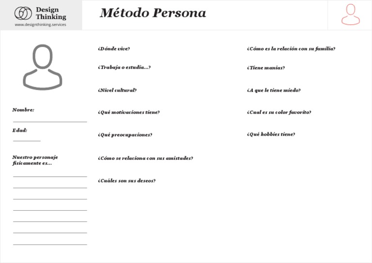 Plantilla Metodo Persona Herramienta Design Thinking PDF | PDF