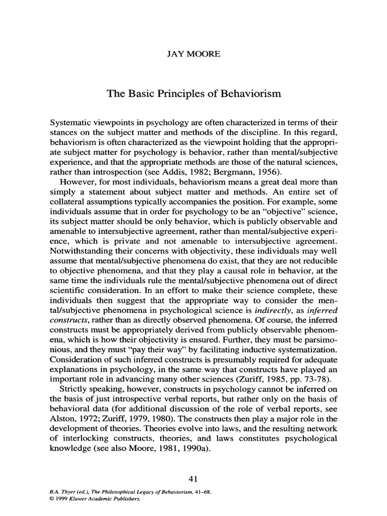 The Basic Principles of Behaviorism: Jay Moore | PDF | Behaviorism ...