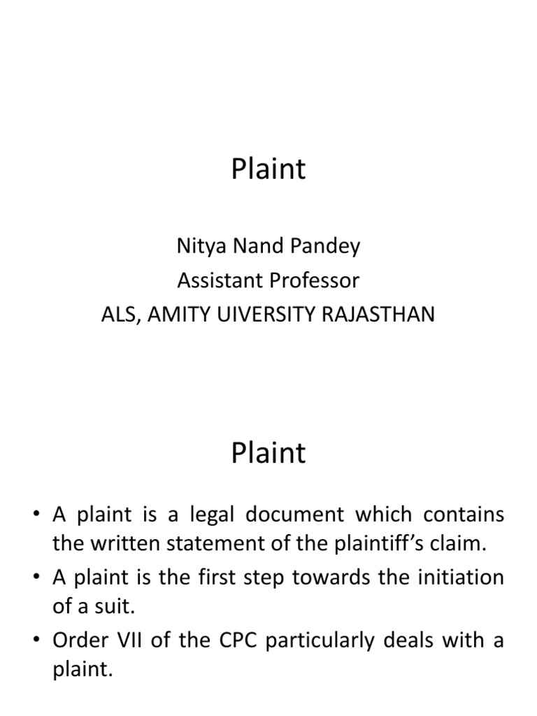 Plaint: Nitya Nand Pandey Assistant Professor Als, Amity Uiversity ...