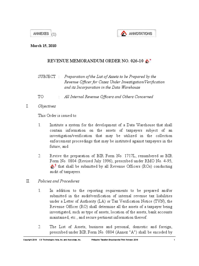 List of Assets (RMO 26-2010) | PDF | Taxes | Investing