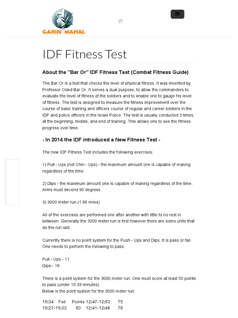 IDF Fitness Test - GarinMahal PDF | PDF | Israel Defense Forces ...