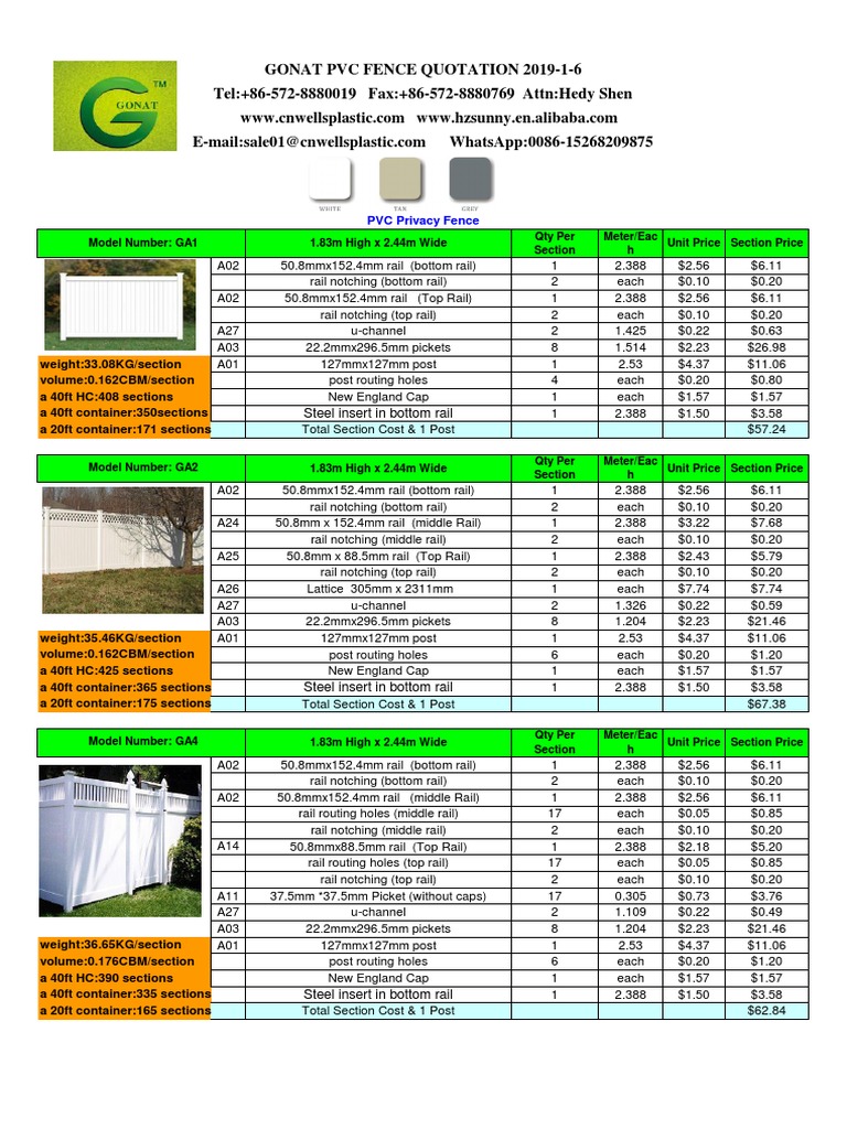 PVC Fence Pricing and Specifications | PDF | Nature | Business