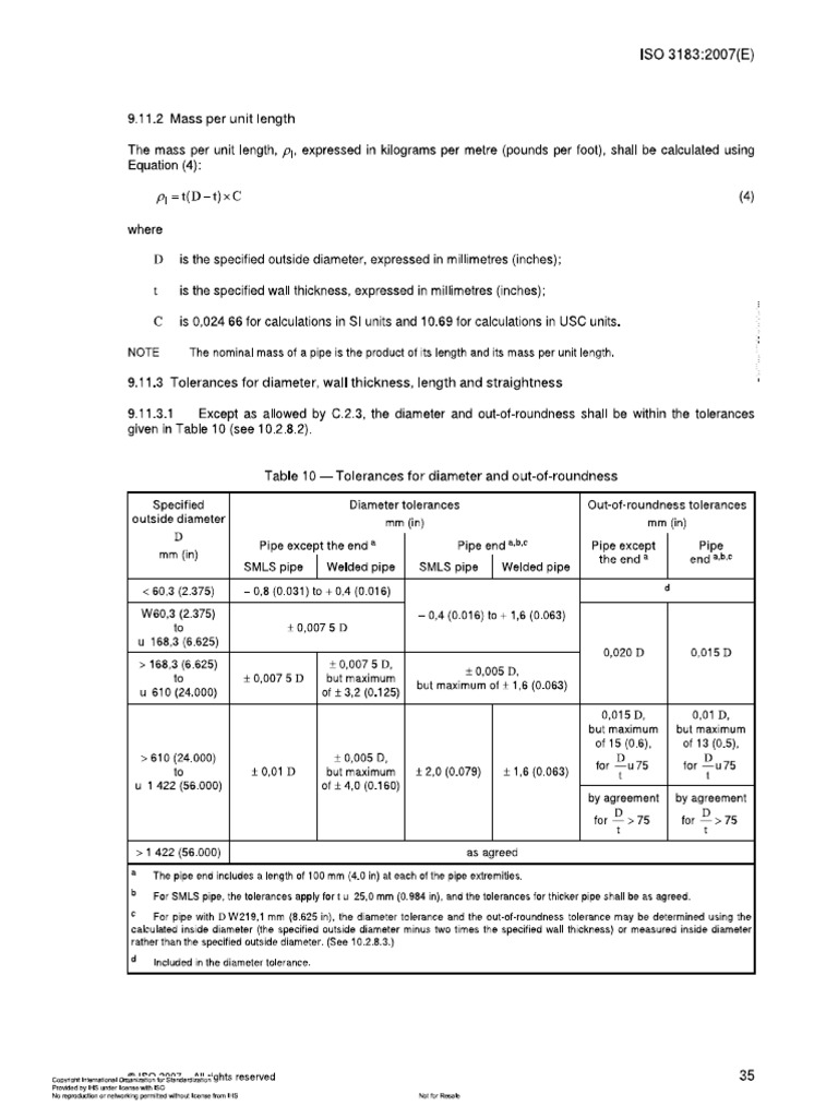 Table 10 of ISO 3183 PDF | PDF