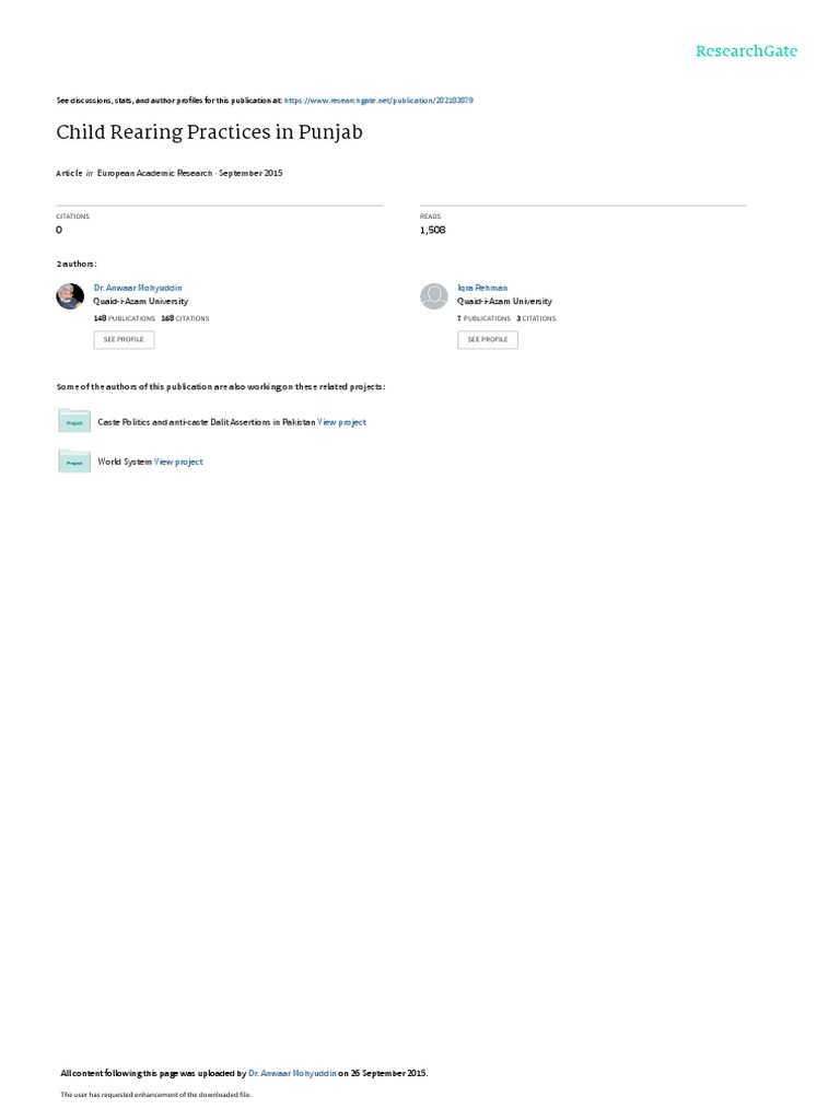 Child Rearing Practicesin Punjab | PDF | Parenting | Relationships