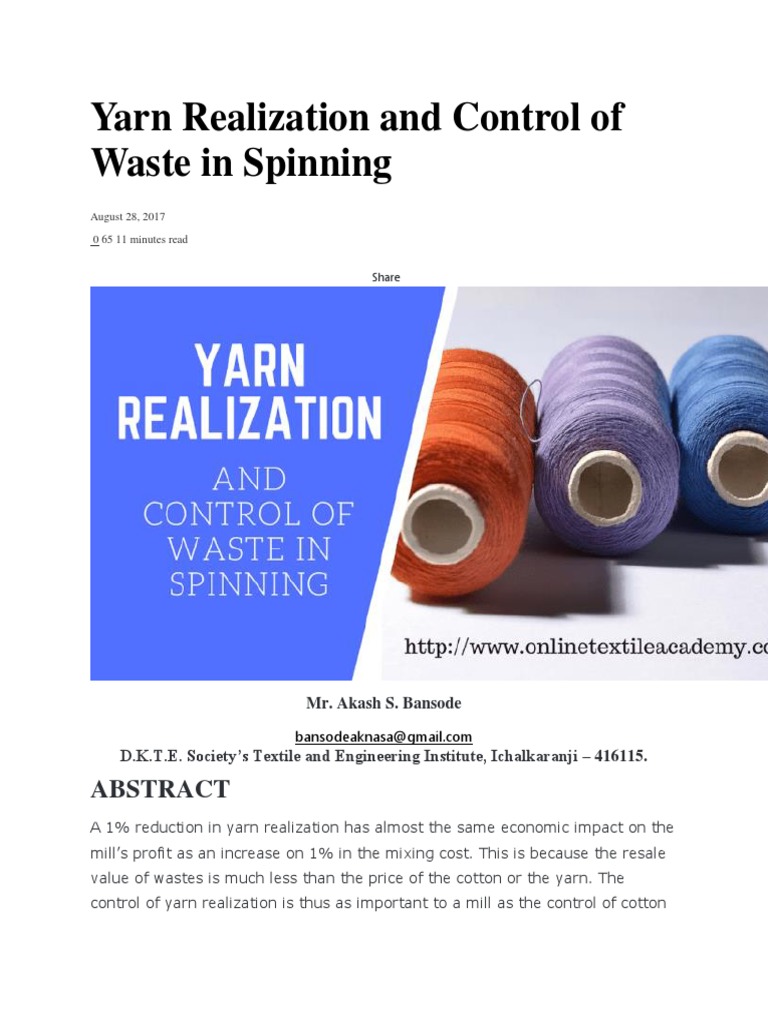 Yarn Realization and Control of Waste in Spinning | PDF | Spinning ...