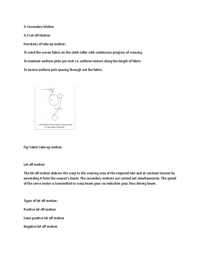 Secondary Warp Let Off Motion | PDF | Lever | Weaving