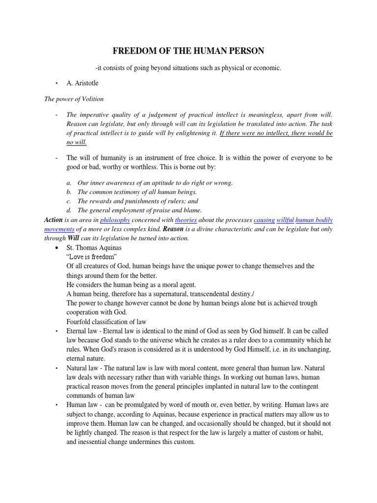 Freedom of The Human Person | PDF | Natural Law | Thomas Aquinas