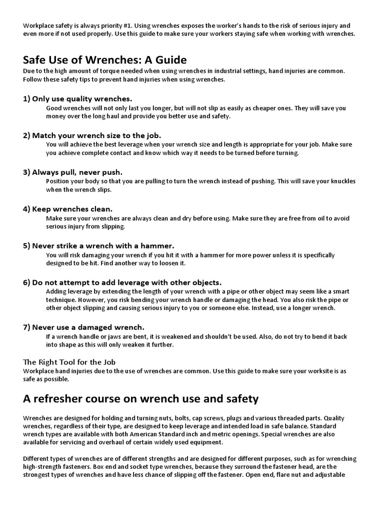 Safe Use of Wrenches: A Guide | PDF | Nut (Hardware) | Screw