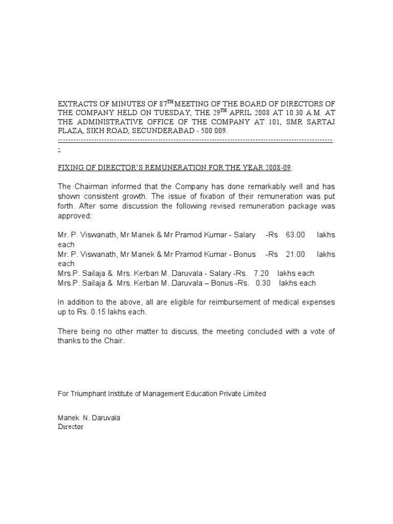 Resolutions | Dividend | Board Of Directors