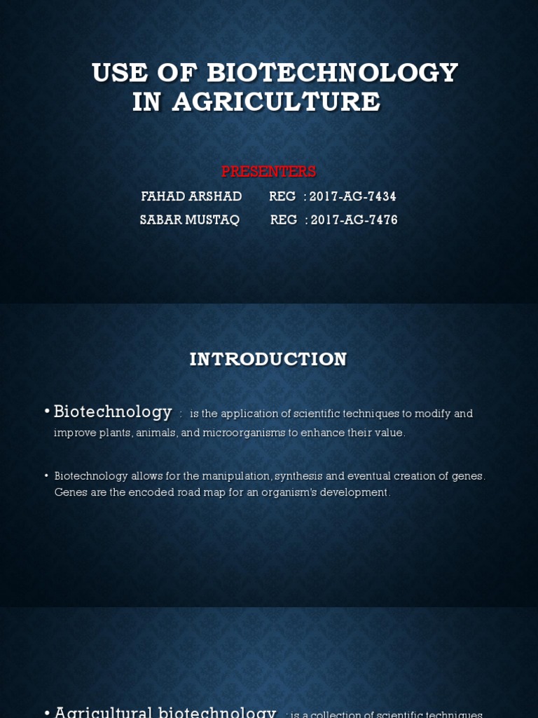 Use of Biotechnology in Agriculture | PDF | Biotechnology | Genetically ...