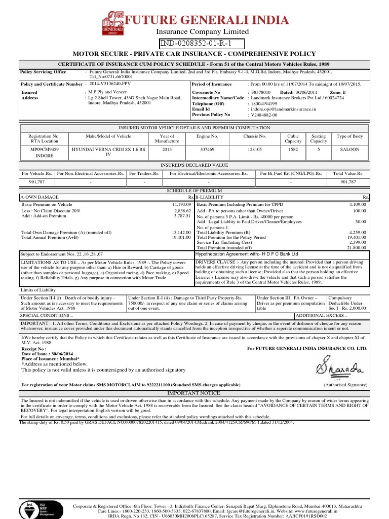 Future Generali India: IND-0208352-01-R-1 | PDF | Liability Insurance ...