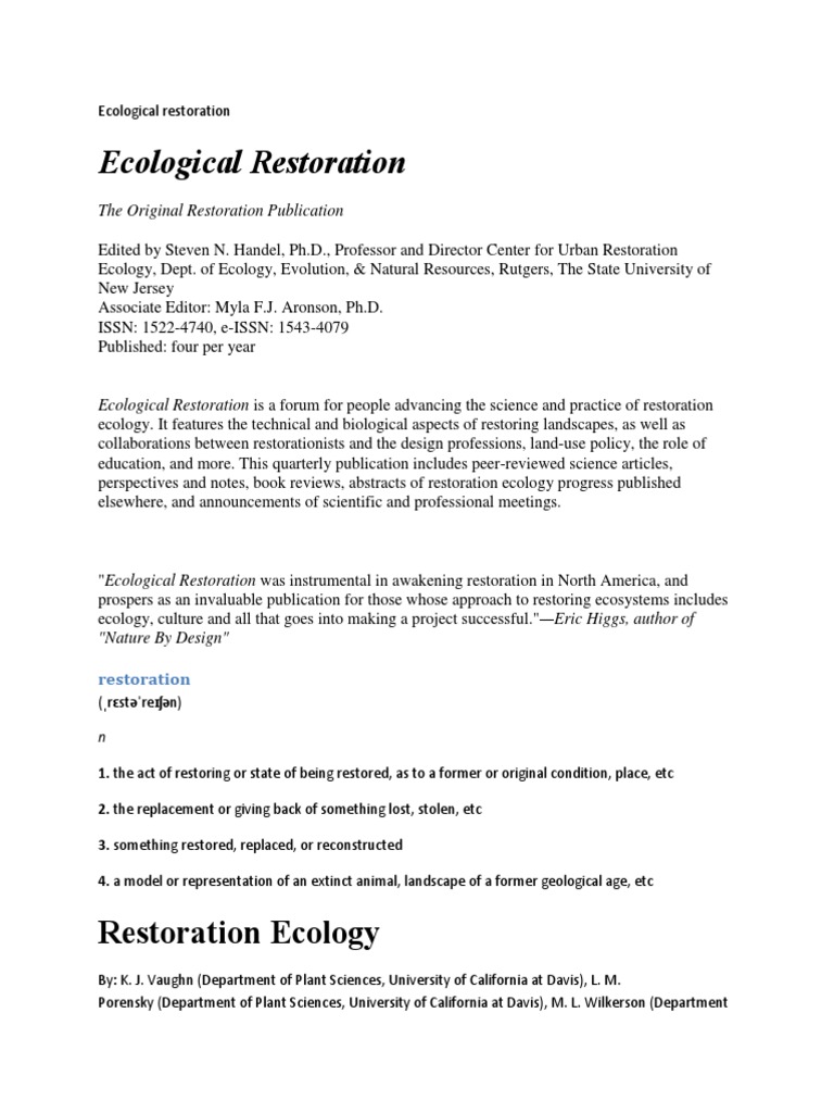 Ecological Restoration | PDF | Restoration Ecology | Ecology