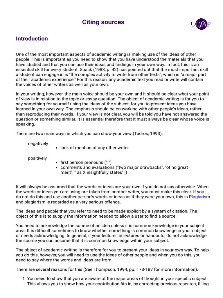 Citing Sources | PDF | Citation | Knowledge