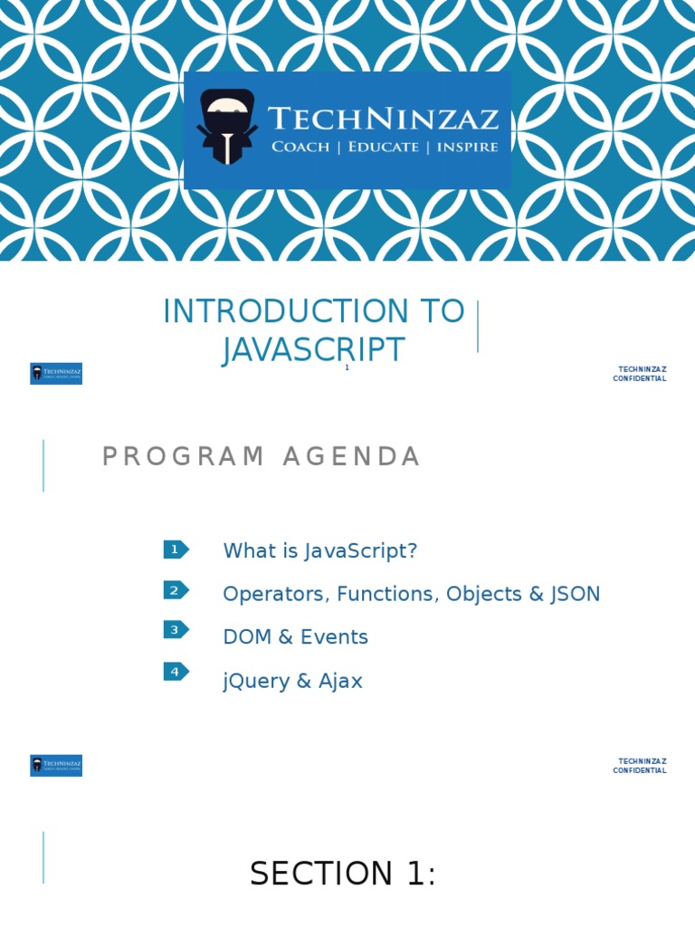 Introduction To Javascript: 1 Techninzaz Confidential | PDF | Java Script | Ajax (Programming)