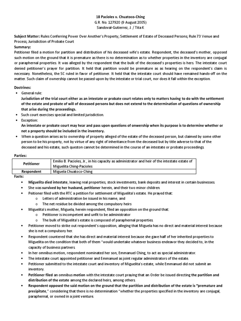 Pacioles v. Chuatoco-Ching | PDF | Intestacy | Probate