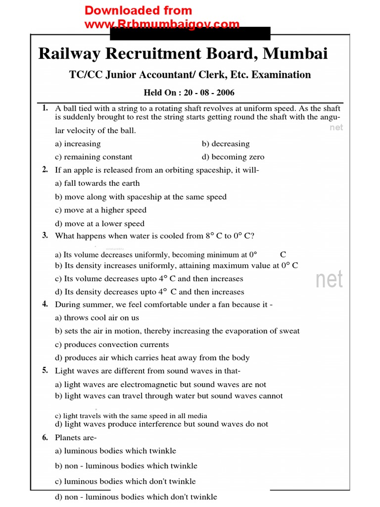 RRB Question Paper | PDF | Nitrogen | Carbon