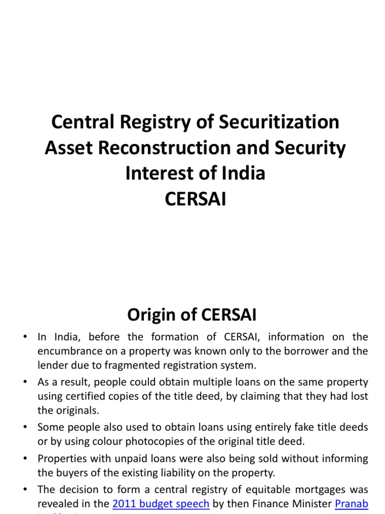 CERSAI | PDF | Personal Finance | Credit