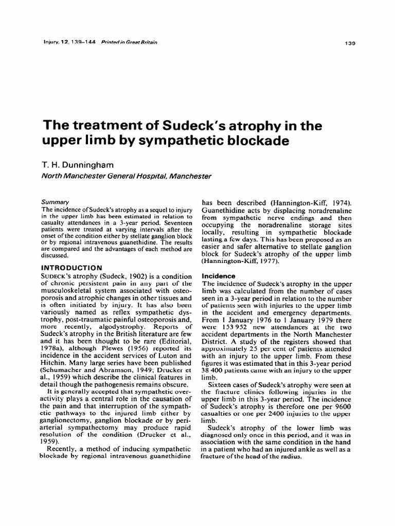 The Treatment of Sudeck's Atrophy in Upper Limb by Sympathetic Blockade ...
