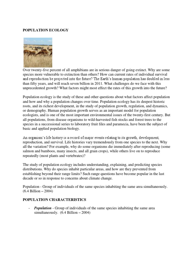 Population Ecology | PDF | Sustainability | Ecology