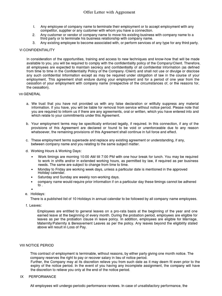 Offer Letter with Terms and Conditions | PDF | Confidentiality | Employment