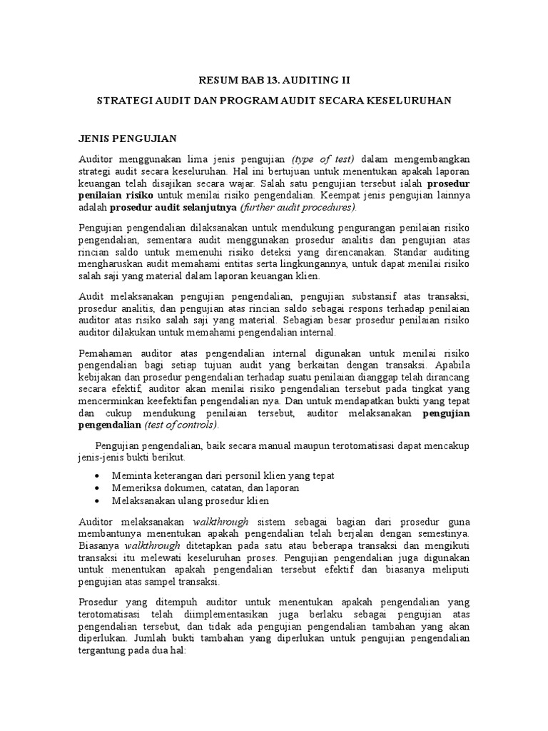 Resume Auditing II Chapter 13 Arens | PDF | Pengelolaan Keuangan & Uang