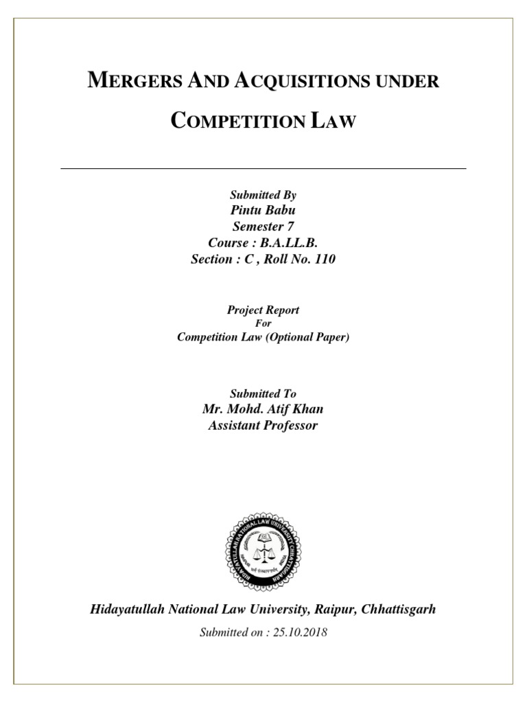Mergers And Acquisition Under Competition Act 2002 Pdf Competition