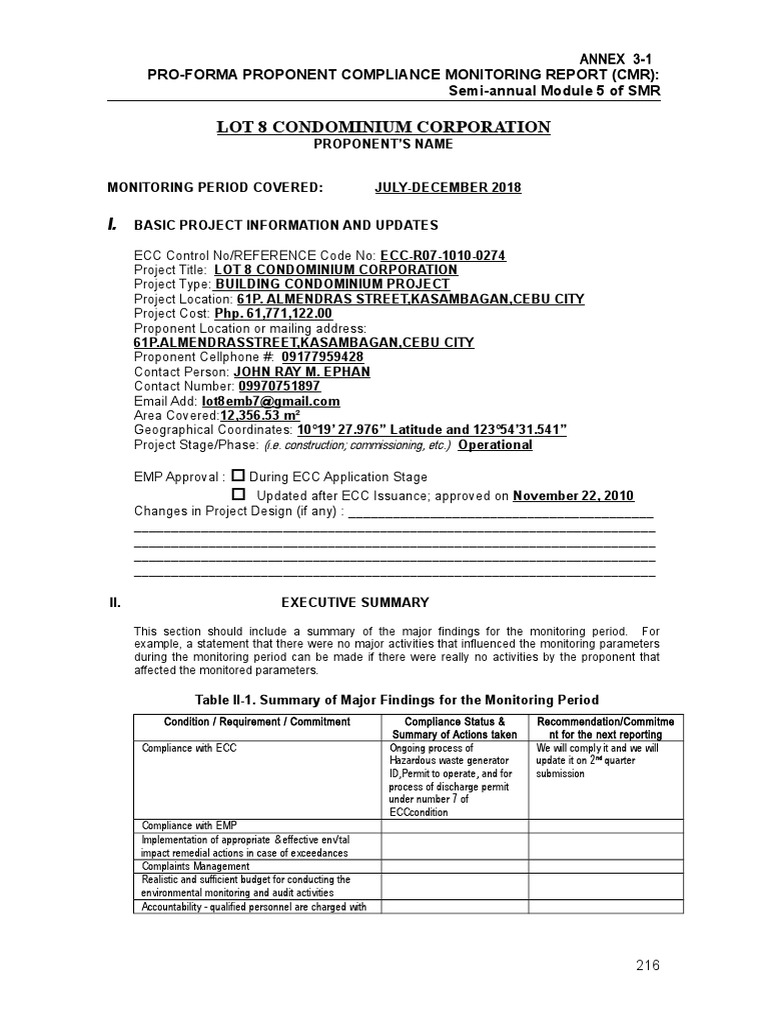 CMR July December 2018 | PDF | Environmental Monitoring | Environmental ...