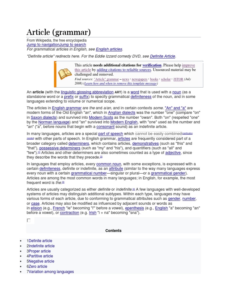 Article (Grammar) | PDF | Grammatical Number | Philology