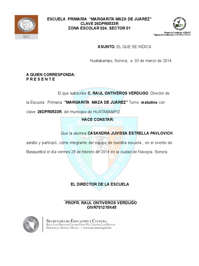 Formato de Carta de No Adeudo