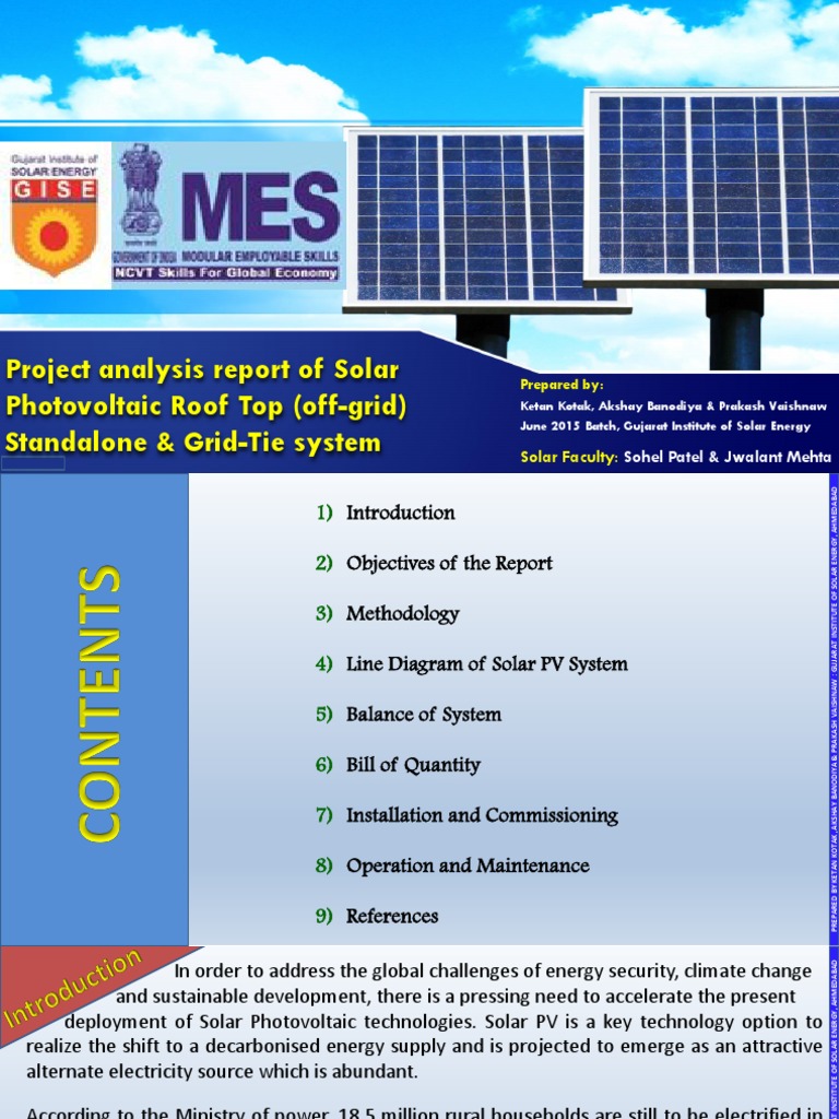 Project Analysis Report of Solar Photovoltaic Roof Top (Off-Grid ...