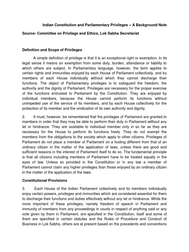 Parliamentary Privileges Explained | PDF | Parliament Of The United ...