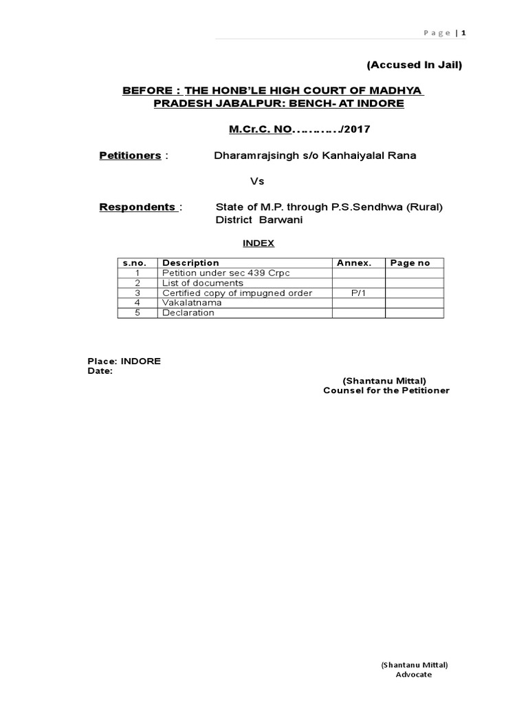 Sample Writ Petition | PDF | Bail | Separation Of Powers