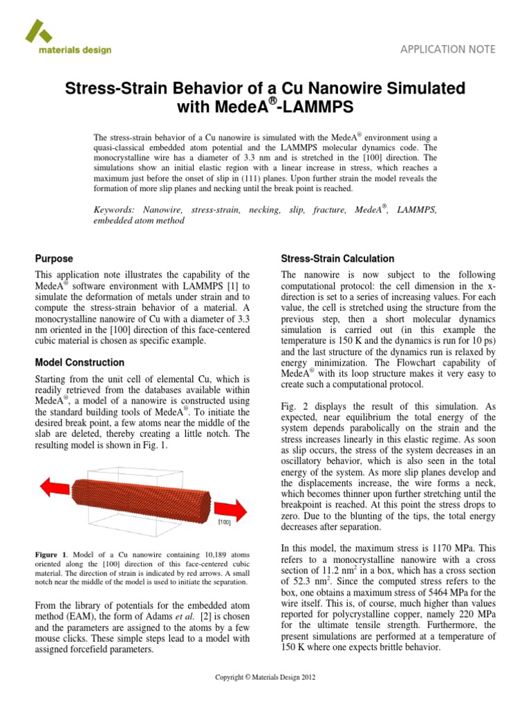 Stress-Strain Behavior of A Cu Nanowire Simulated With Medea - Lammps | PDF | Deformation ...